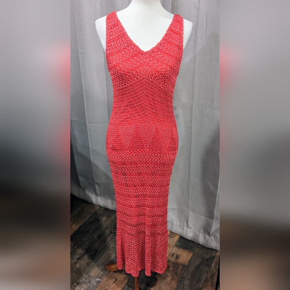 Vntg 90's Basix Ii Red Crochet Tank Maxi Dress With B… - Gem